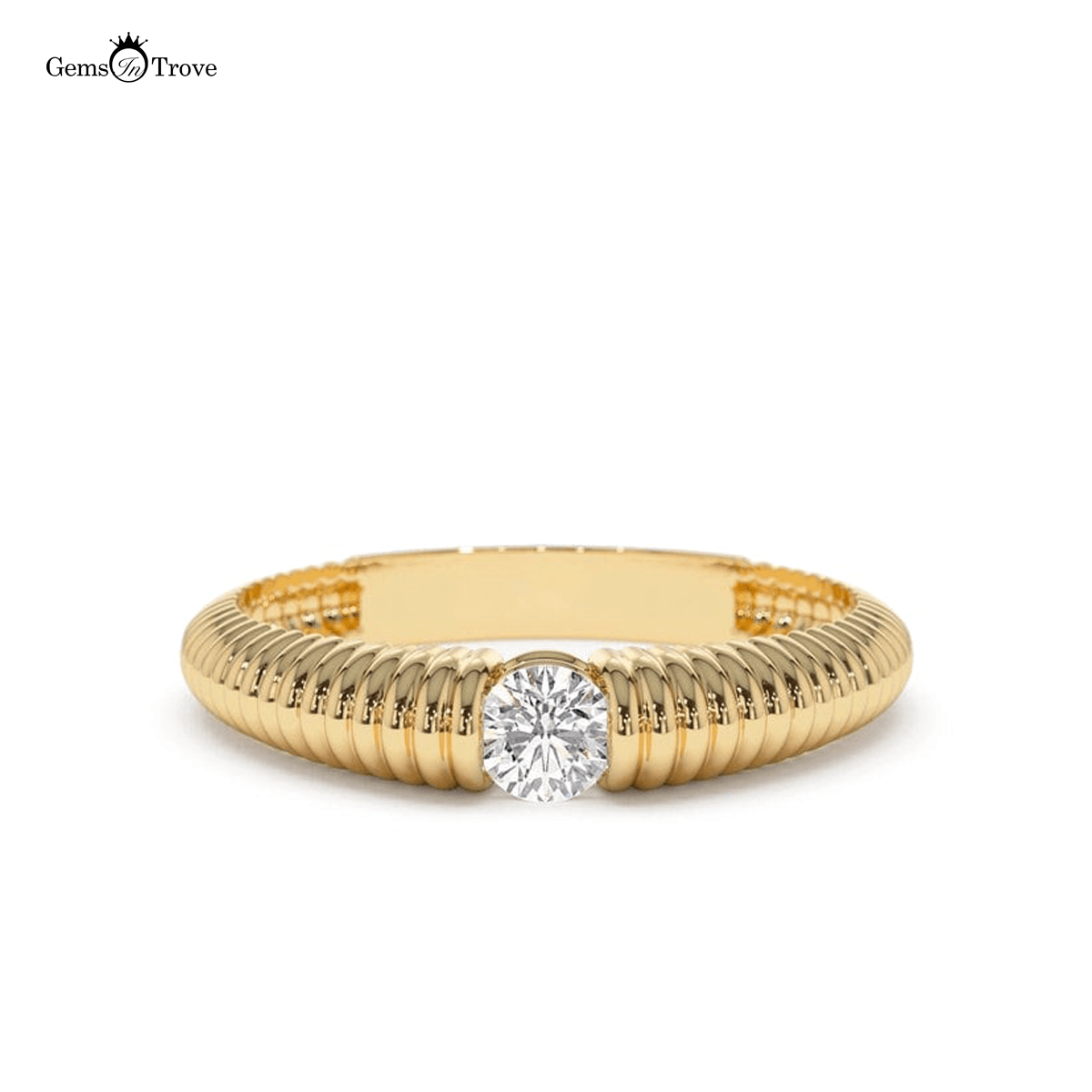 Solitaire Ribbed Diamond Ring – Gems In Trove